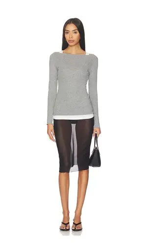 AYA MUSE Boatneck Long Sleeve Tee - Grey