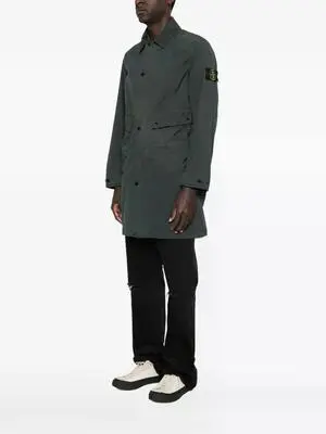 Stone Island Long Parka Coat With Button Fastening