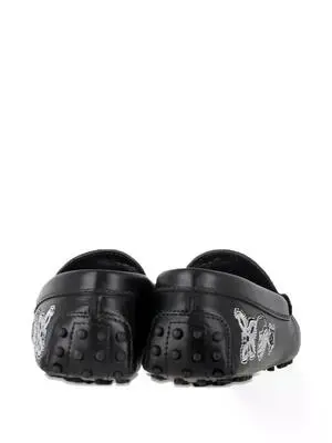 TOD'S Flower Embroidered Leather Loafers