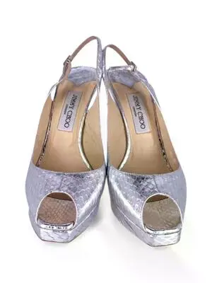 JIMMY CHOO Tone Snakeskin Peep-toe Platform Slingback Pumps