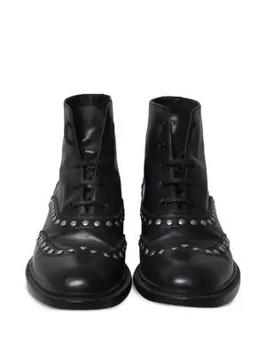 Saint Laurent Leather Studded Lace-up Boots