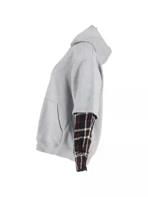 Marni Layered Hoodie With Plaid Sleeves - Grey