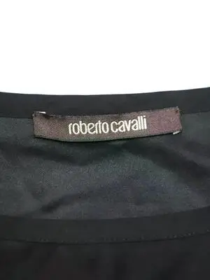 Roberto Cavalli Silk Round Neck Short Sleeve Blouse With Buckle Detail
