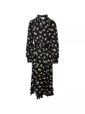 Les Reveries Floral Print Silk Maxi Dress With Ruffle Trim - Black