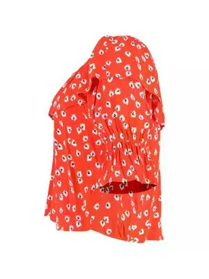 GANNI Off-shoulder Floral Print Ruffle Top - Red