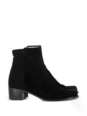 STUART WEITZMAN Suede Round Toe Pull-on Block Heel Ankle Boots