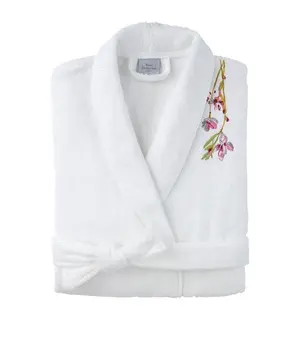 YVES DELORME Cotton-modal Embroidered Gaura Bathrobe - White
