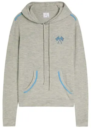 AN-Y1 Fine-knit Hooded Cashmere Jumper With Striped Trims - Grey