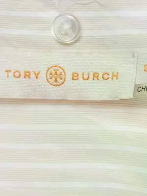 Tory Burch Striped Cotton Mandarin Collar Shirt