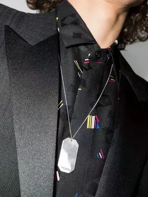 Saint Laurent Logo Tag Necklace - Silver