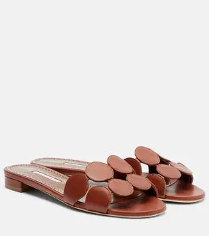 Manolo Blahnik Leather Slides - Brown