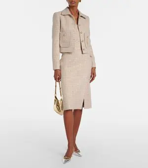 Elie Saab Sequined Tweed Cropped Jacket