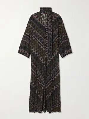 Missoni Striped Metallic Crochet-knit Maxi Dress With Tie Detail - Brown