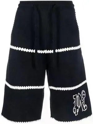 Palm Angels Monogram-embroidered Wool-blend Shorts - Blue