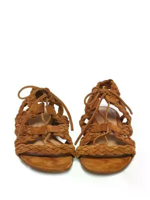 GIANVITO ROSSI Braided Suede Lace-up Sandals