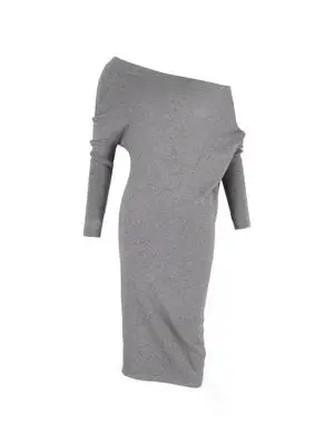 TOM FORD Off-shoulder Long Sleeve Midi Dress - Grey