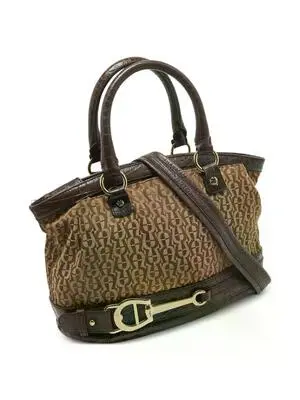 AIGNER Patterned Satchel Tote Bag With Buckle Accent