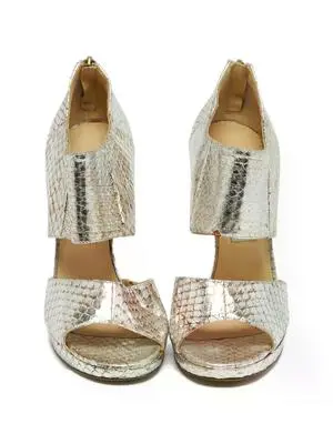 JIMMY CHOO Embossed Python Leather Stiletto Sandals