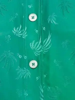 Maje Palm Tree Midi Dress With Collared Neckline And Long Sleeves