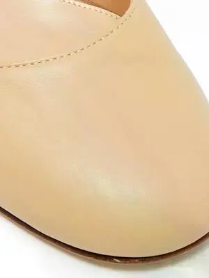 GIANVITO ROSSI Beige Leather Round Toe Block Heel Pumps