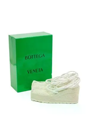 Bottega Veneta Mesh Leather Wedge Espadrille Sandals - White