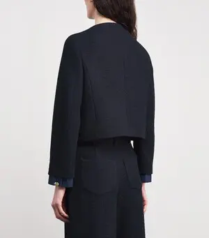 Maje Cropped Tweed Jacket With Denim Trim - Blue