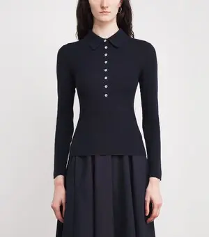 Maje Wool-silk Ribbed Polo Sweater - Blue