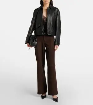 Nour Hammour Milo Suede Wide-leg Trousers - Brown
