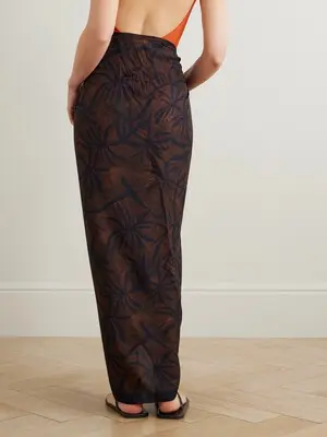 SARA CRISTINA Embellished Printed Voile Pareo