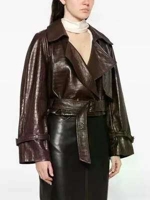 Nour Hammour Haiti Croco Belted Leather Jacket