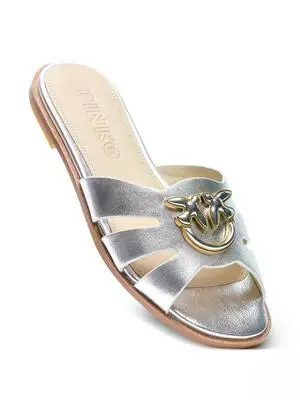 Pinko Milly Flat Sandals With -tone Logo Detail - Silver