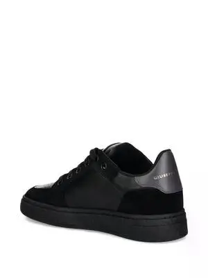GIUSEPPE ZANOTTI Leather And Suede Perforated Sneakers With Gold Tone Logo Plaque - Black