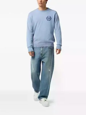 Philipp Plein Jacquard Hexagon Roundneck Knitwear - Blue