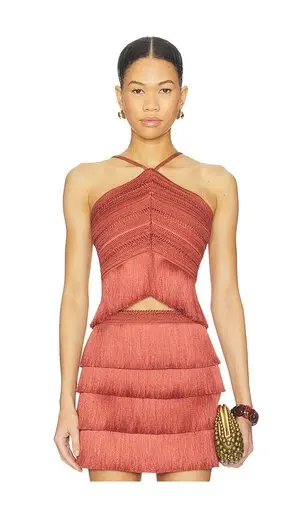 PatBO Amethyst Fringe Top - Rust