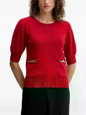 FRACOMINA Puff Sleeve T-shirt With Chain Detail Pockets - Red