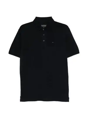 Emporio Armani Logo-plaque Short-sleeve Polo Shirt - Black