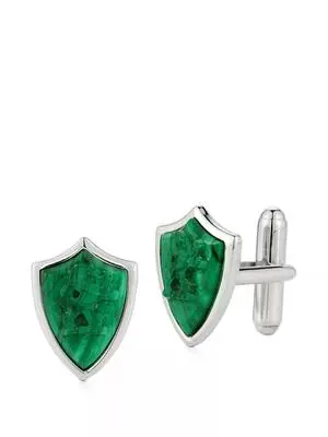 Mateo Carved-lion Shield Malachite Cufflinks
