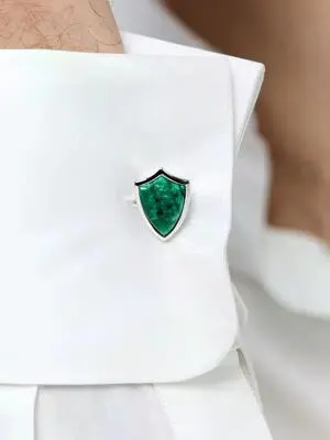 Mateo Carved-lion Shield Malachite Cufflinks