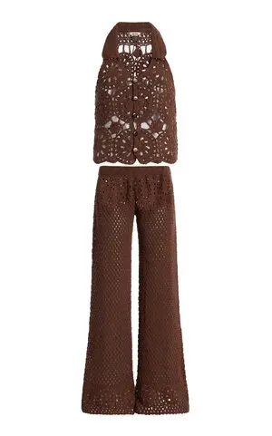 Akoia Swim Exclusive Crocheted Cotton Pant Set - Brown