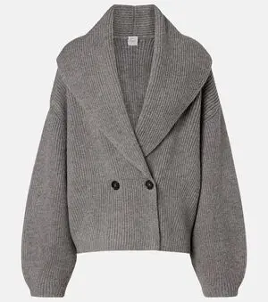 TOTEME Toteme Wool-Blend Shawl Collar Double-Breasted Cardigan Grey