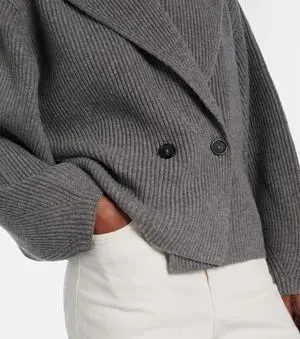 TOTEME Wool-blend Shawl Collar Double-breasted Cardigan - Grey