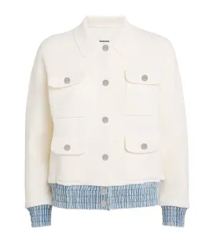 Sandro Bouclé Denim-trim Cardigan - Beige