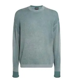 Emporio Armani Wool-cashmere Blend Sweater With Contrast Stitching - Blue