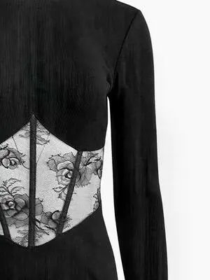 FLEUR DU MAL Bouquet Lace Boned Midi Dress - Black