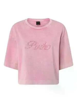 Pinko Logo Embroidered Cropped T-shirt - Pink