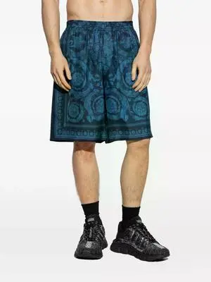 Versace Floral Print Elasticated Waist Shorts - Blue