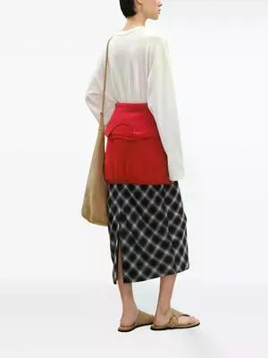 LESS Plaid Midi Skirt With Drawstring Waistband - Black
