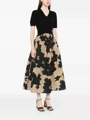 LESS Floral Print V-neck Dress With Short Sleeves
