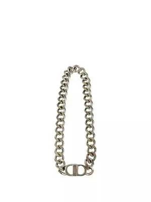 Dior Plated Cd Logo Chain Link Necklace - Silver