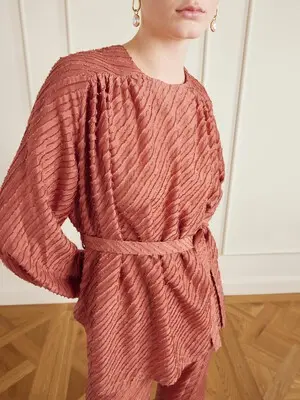 Giuliva Heritage Belted Frayed Silk Blouse